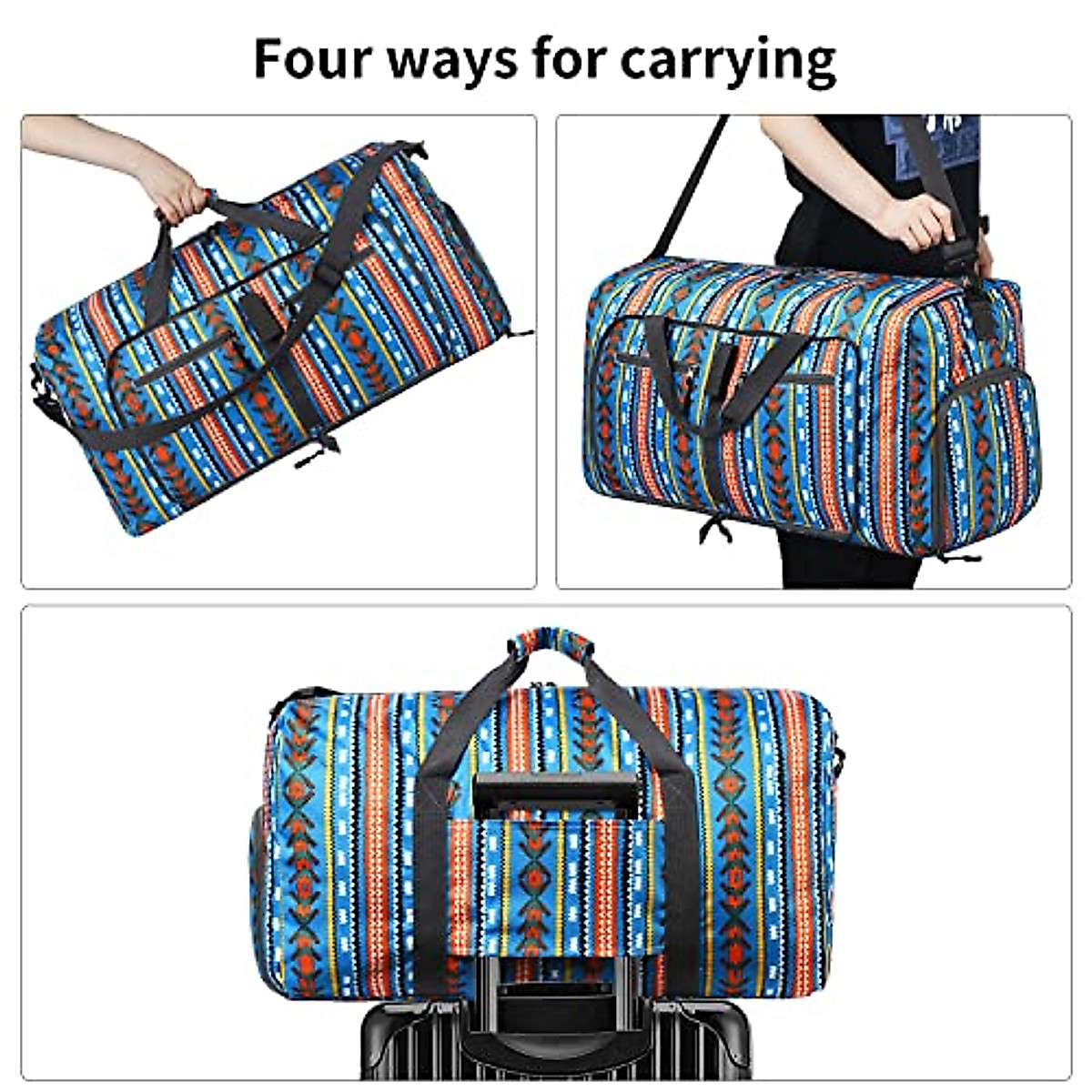 Duffel Bag 65L Packable Duffle Bag with Shoes Compartment Unisex Travel Bag Water-Resistant Duffle Bag(Bohemian Blue,65L)