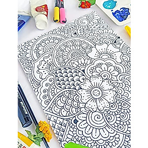 Henna Doodle Coloring Canvas For Adults, Stretched primed canvas to color