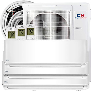 Cooper & Hunter Tri 3 Zone 12000 12000 12000 BTU Multi Zone Ductless Mini Split Air Conditioner and Heater Full Set with 25ft Installation Kits (28,000 BTU Condenser)