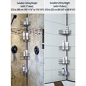 JUMPGA Aquaterior 4 Layers Shower Corner Pole Caddy Shelf Bathroom Wall Storage Metal Rack Holder