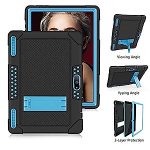 SOATUTO Case for Pritom M10 10 Inch Tablet/FANGOR F-X10/qunyiCO Y10/Voger priorpad X100/Digiland Tab Model: DL1036/Gateway 10.1 HD Tablet Case Hybrid Shockproof Kids Friendly with Stand (Black+Blue)