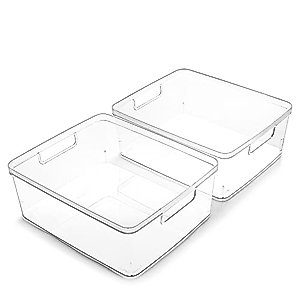 BINO | Plastic Storage Bins, Medium - 2 Pack | THE LUCID COLLECTION | Multi-Use Organizer Bins | Built-In Handles | BPA-Free | Clear Storage Containers | Fridge Organizer | Pantry & Home Organization