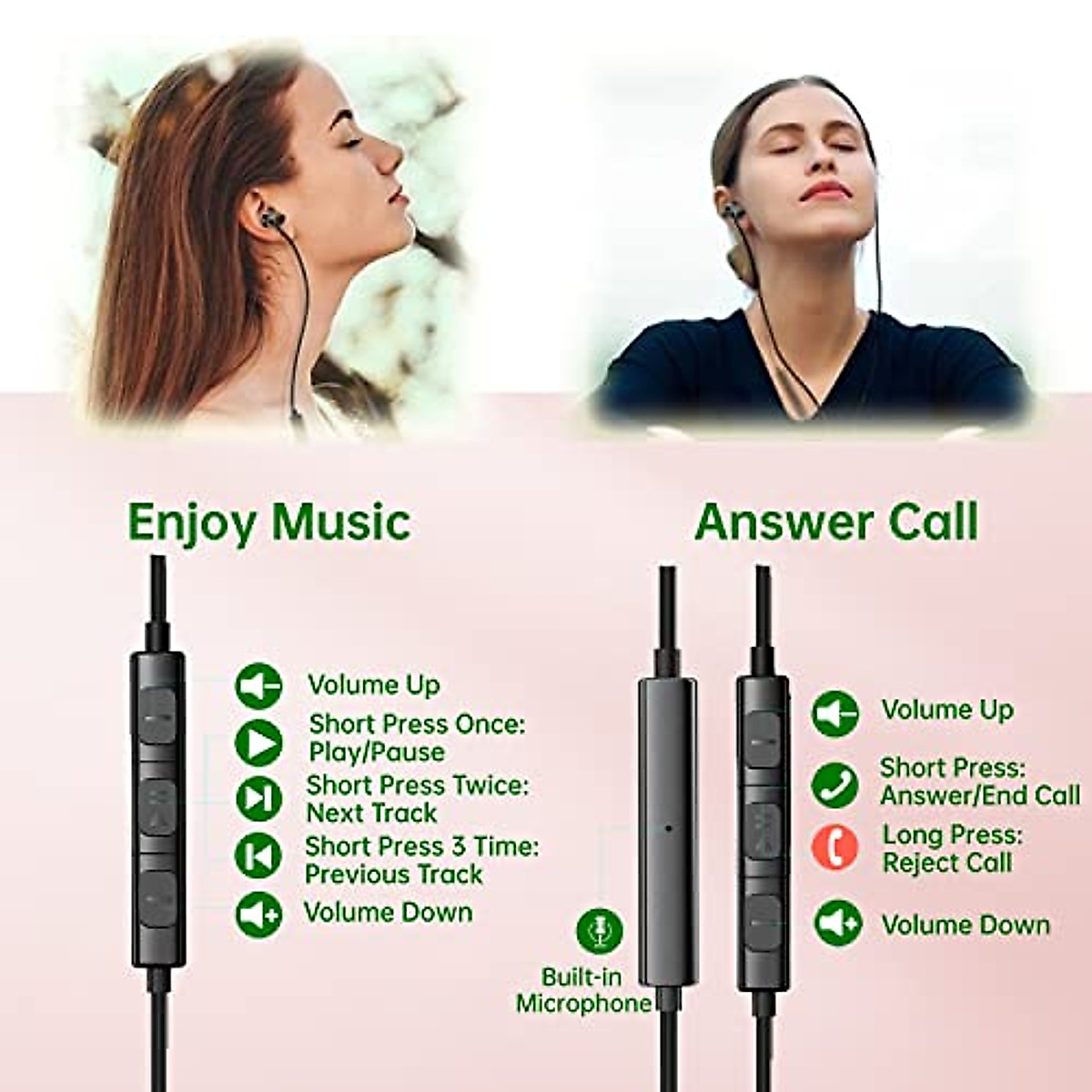 XINLIANG Wired Earbuds with Microphone & Volume Control, in-Ear Headphones with Magnetic, Bass Driven 3.5 mm Ear Buds Phones for iOS and Android Smartphones, Laptops, MP3