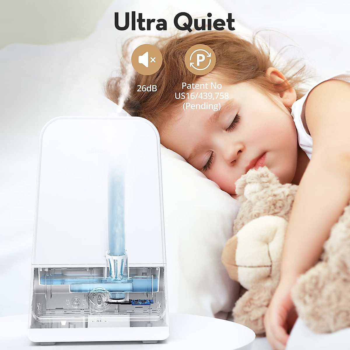 Humidifiers for Large Room, 6L Cool Mist Humidifier, 26dB Quiet Ultrasonic Humidifiers for Bedroom Home Office, 20-60 Hours, 360° Nozzle,Night Light, Auto Shut-Off and Easy to Clean