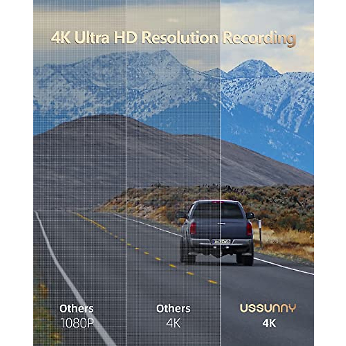 Dash Cam Front 4K and Rear 1080P Ussunny Dual Dash Camera for Cars with 3-inch Touchscreen, WDR, Night Vision, GPS, 170°Wide Angle Dashboard Camera Recorder, Support 256GB Max