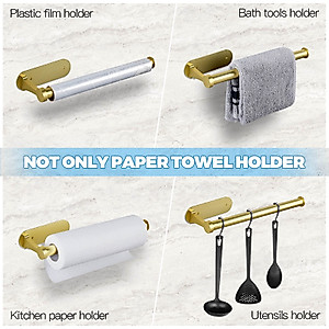 Paper Towel Holder, Self Adhesive or Screw Mounting, Deymogs Under Cabinet Paper Towel Holder, Gold Paper Towel Holder Wall Mount for Kitchen, Pantry, Sink, Bathroom