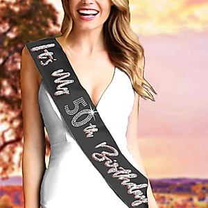 50th Birthday Sash - Premium GRADE SATIN & Real CRYSTAL Rhinestone It's My 50th Birthday Rose Gold & Silver Glitter Sash - Black Sash(ItsMy50Bday Gltr) BLK