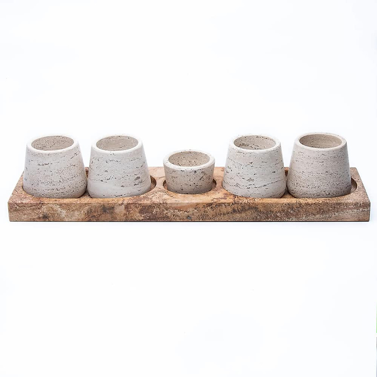 Mezcal For Life Marble Stone 6 Piece Mezcal Tasting Set, Four Volcano-Shaped Shot Glasses, a Salt Holder, and a Flight tray, Precious Sipping Vessel for Everyday Use and Parties, Perfect for Gift