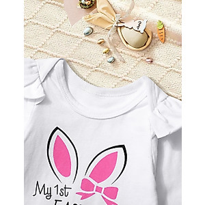 Von kilizo Easter Outfit Baby Girl My First Easter Baby Girl Outfit Bunny Print Long Sleeves Romper Baby Girl Easter Outfit Infant Easter Outfit Girl 0-3 Months
