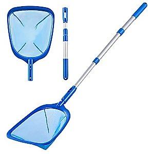 Pool Skimmer - Pool Net with 3 Section Pole, 10.2" x 48", Pool Skimmer Net with Fine Mesh Net, Telescopic Aluminum Pole, Plastic Frame, Ultra-fine Pool Skimmer for Ponds, Fish Tank, Hot Tub