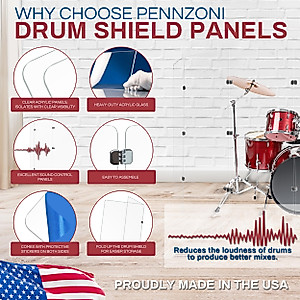 PENNZONI Drum Shield 6ft w/Chrome Hinges, Comes w/ 6 Drum Panels, & Chrome Hinges, Premium Clear Acrylic Panels, Drum Screen