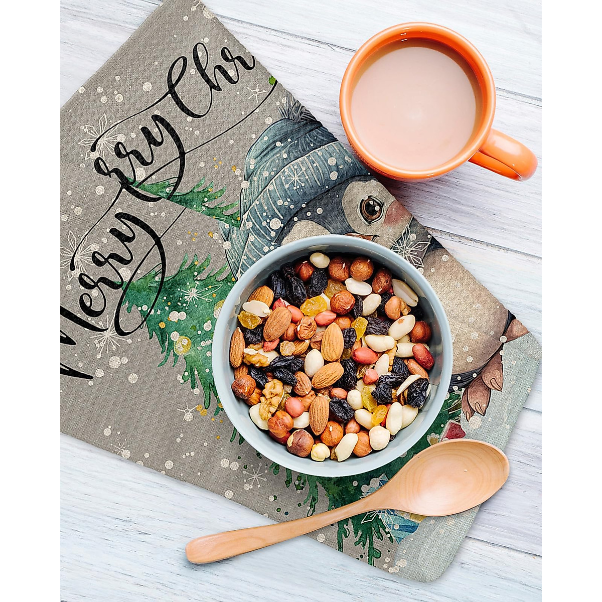 Onekaccu Christmas Dish Towels Set, Waffle Weave Kitchen Towels Microfiber Towels Cleaning Penguin Xmas Tree Snowflake Gray Painting Soft Absorbent Dish Drying Towels Hand Towels 2 Pack 12x12 in