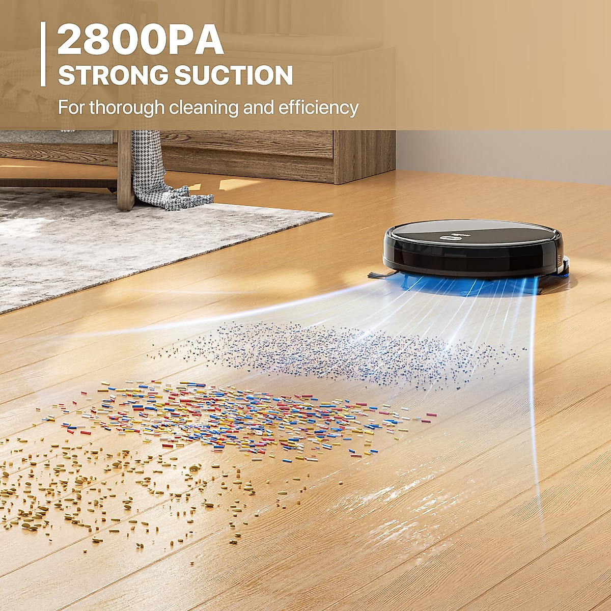 mollie Robot Vacuum and Mop with Wi-Fi/App, Automatic Self-Charging Robotic Vacuum Cleaner, 2800Pa Suction, Slim, Good for Hard Floors Carpets, Black