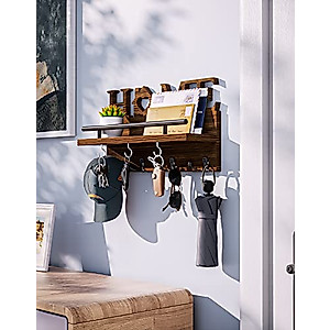 SWTYMIKI Key Holder for Wall with Home Decoration, Wood Mail Organizer with Double Key Hooks & Mail Holder Design, Wall Mounted Key Hanger for Entryway, Front Door, Hallway, Office, Brown