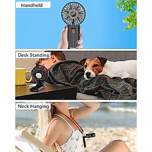 Portable Fan Handheld Fan, Mini Hand Held Fan, 6-15H Cooling Small Personal Fan, 180° Foldable Mini Desk Fan with 4 Quiet Speed, Neck Fan w/Lanyard for Kids Women Men Travel Outdoor Office, Black
