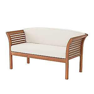 Stamford Eucalyptus Wood 2-Seat Patio Outdoor Bench with Cushions, 57"W x 24"D x 31"H and 47"W x 22"D x 18"H Seat, Weather-Resistant and Durable, Coordinates with Collection, Indoor-Outdoor Furniture