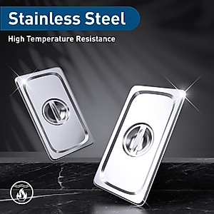 6 Pack 1/3 Size Steam Table Pan Covers, Solid Steam Table Pan Lids, Stainless Steel Hotel Pan Lid with Handle, Catering Food Pan Cover, Silver Buffet Pan Lids, Hotel Pan Cover for Catering