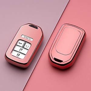 ZSPDACC Compatible with Honda Key Fob Cover Pink TPU Car Key case Holder Key Chain Protector Compatible with Civic Accord Pilot Odyssey CR-V Clarity HR-V Insight Passport Ridgeline Accessories