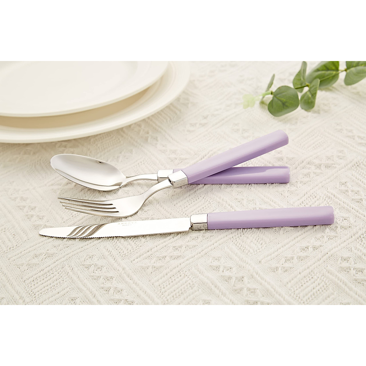ANNOVA 20 Pieces Stainless Steel Flatware/Cutlery Set - Color Handles - 4 x Dinner Forks, 4 x Salad Forks, 4 x Dinner Knives, 4 x Dinner Spoons, 4 x Dessert Spoons - Service for 4 (Lilac, 20 Pieces)