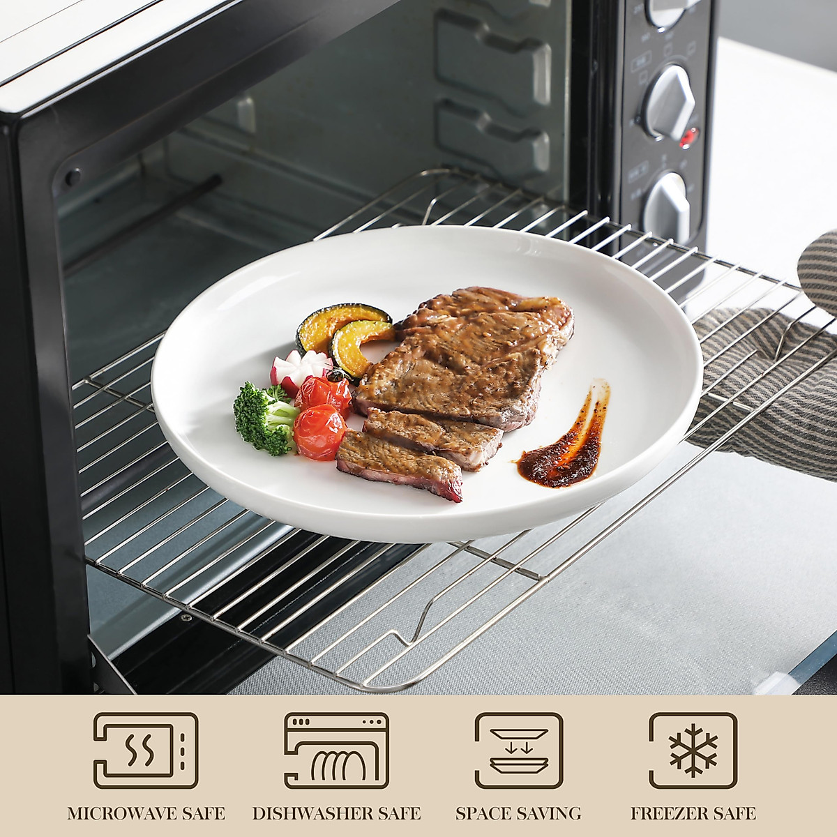 MALACASA Plates and Bowls Sets, 24 Pieces Modern Porcelain Dinnerware Set for 6 Ceramic Dishware Dishes White Kitchen Dinner Dining Ware Set Microwave and Dishwasher Safe, Series LUNA