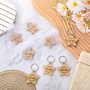 Roowest 25 Sets Star Keychains Inspirational Wooden Keychain Motivational You're a Star Keychains Bulk and 25 Pcs Organza Bags Thank You Gift for Students Teacher School Employee