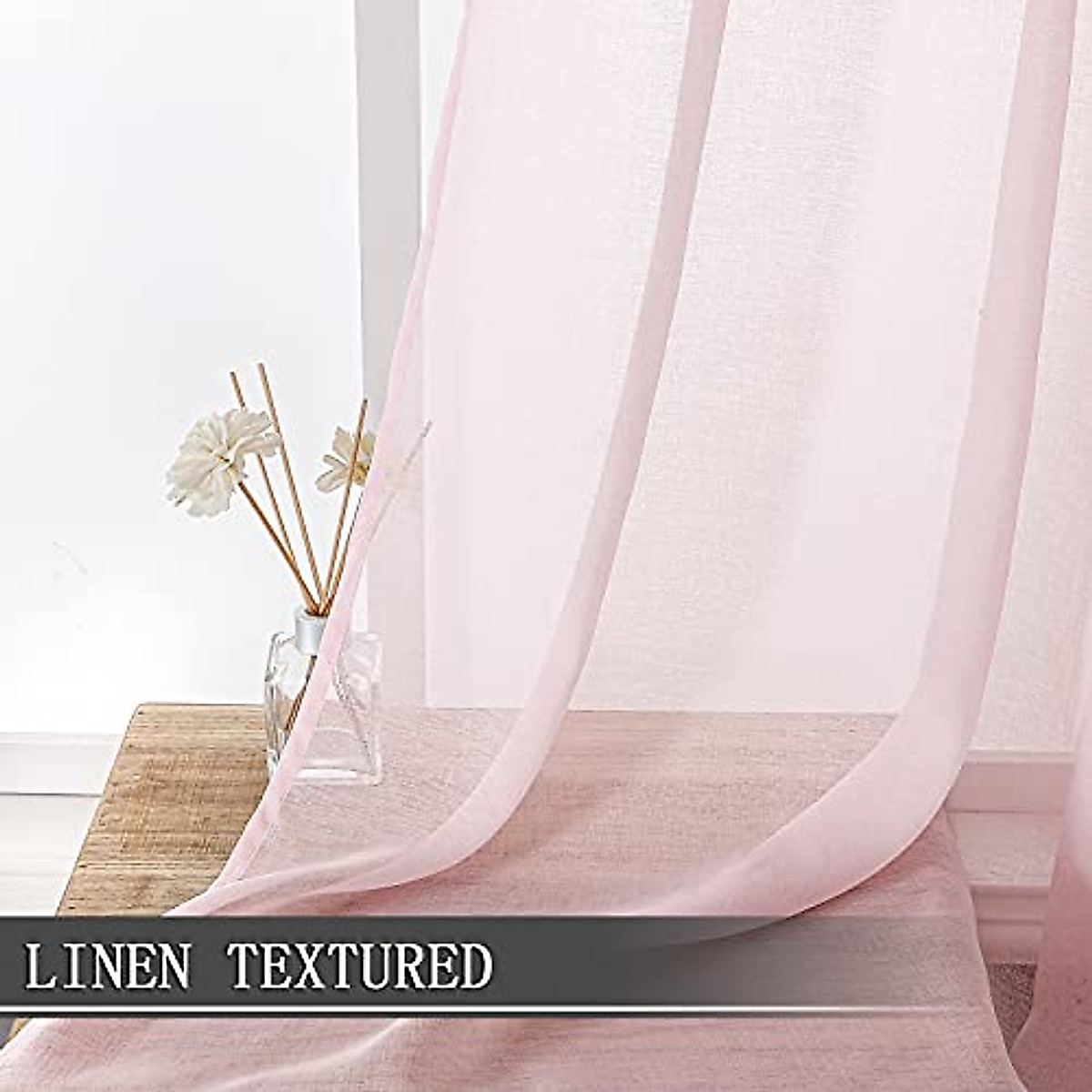 Tollpiz Sheer Valance Linen Textured Bedroom Valance Curtains Sheer Light Filtering Rod Pocket Voile Curtain Valances for Living Room, 54 x 16 inches Long, Pink, Set of 1 Panel