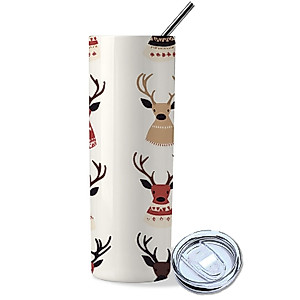 Medpol Christmas Deer insulated tumblers，Christmas Deer coffee cup Gift，Christmas Deer Drinking Glasses-Tea Cup-Coffee Mug tumbler with lid and straw 20 oz insulated tumbler cups
