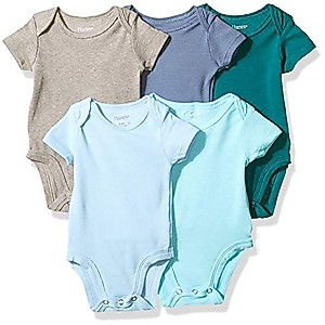 Hanes Baby Bodysuits, Ultimate Flexy Short Sleeve for Boys & Girls, 5-Pack, Blues, 6-12 Months