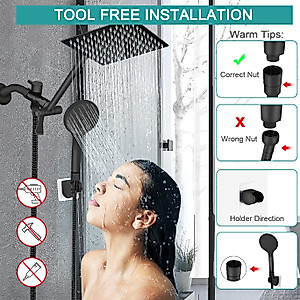 Shower Head, 8‘’ High Pressure Rainfall/Handheld Shower Combo with 11'' Extension Arm, 9 Settings, Anti-leak Shower Head with Holder, Height/Angle Adjustable, Chrome, Matte Black
