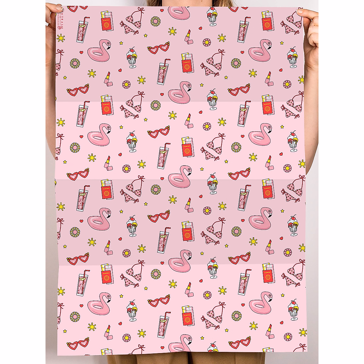 CENTRAL 23 Summer Wrapping Paper For Women - 6 Pink Wrapping Paper Sheets - For Birthday, Christmas, Bridal Shower - Comes With Fun Stickers