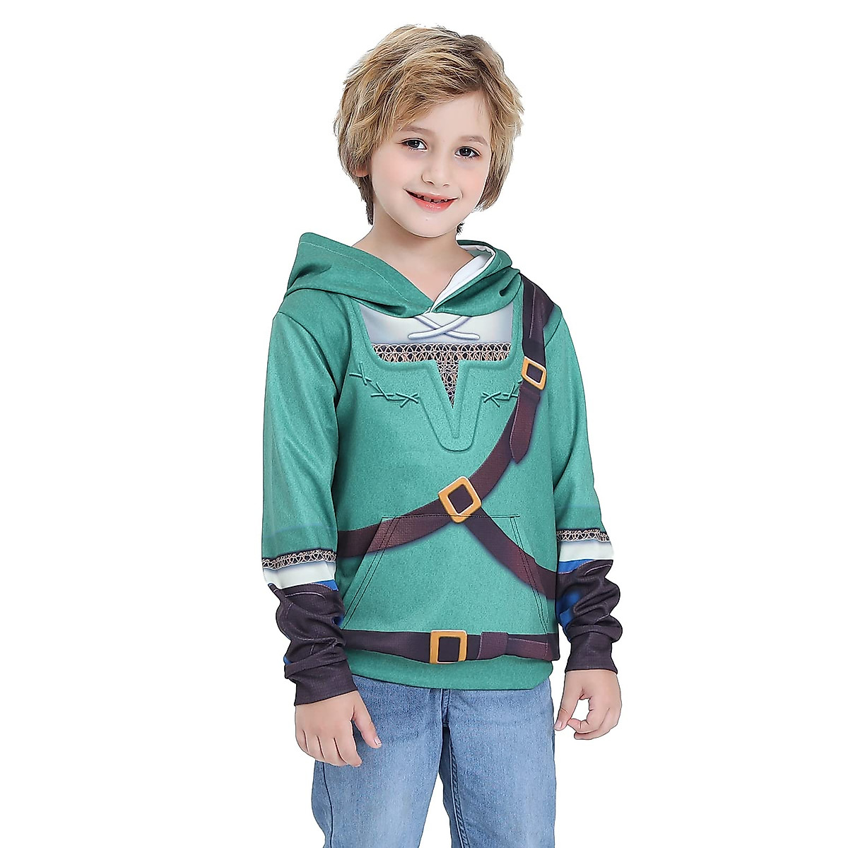 BEDJIMI 3D Print Hoodie for Kids Long Sleeve Hooded Sweatshirt Pullover Halloween Cosplay Costume for Boys Green