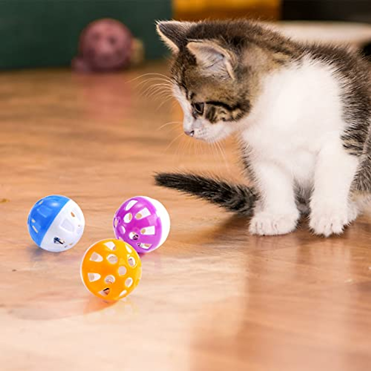 Bekith 120 Pack Plastic Cat Toy Ball with Bell, Kitten Chase Toy Interactive Cat Toys 6 Assorted Color