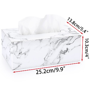 Sumnacon Rectangular Leather Tissue Box Cover - Stylish Tissue Box Holder with Magnetic Bottom, Decorative PU Tissue Box for Vanity Dresser Night Stand Table Countertop Home Office Car, Marble White