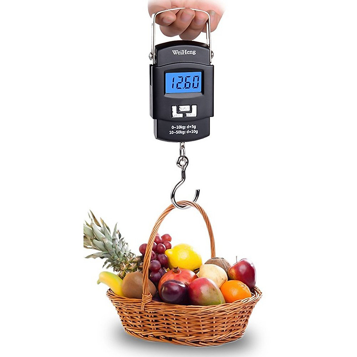 Fishing Scale Odowalker Electronic Hanging Hook Scale,Digital Electronic Balance Backlit LCD Display 50 Killogram / 110 lb - Wide Stainless Steel Handle