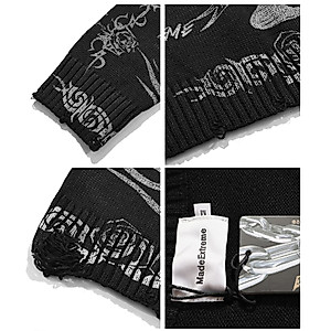 Gothic Sweater Dark Sweater Harajuku Sweater Sportswear Casual Trend Head Print Thermal Sweater Street Hip Hop (Black,M,Medium)