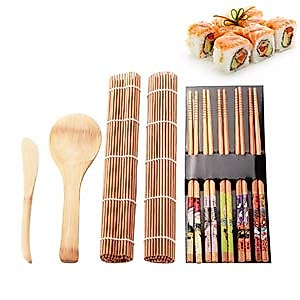 Fu Store Sushi Making Kit Set 9 PCS-Sushi Rolling Mats Rice Paddle Rice Spreader Sushi Roller Bamboo Beginner Sushi Maker
