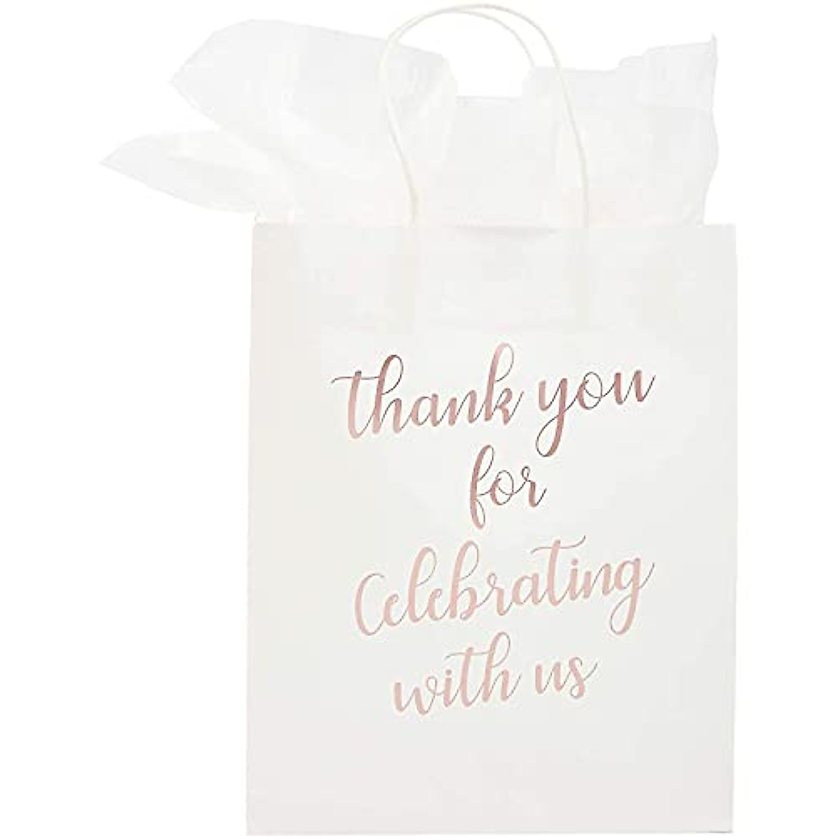 Sparkle and Bash Thank You Kraft Gift Bags with Tissue Paper (Rose Gold Foil, 15 Pack)