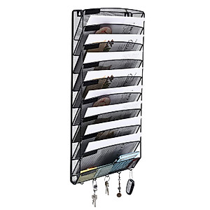 Samstar 10 Pocket Hanging Wall File Organizer Wall Mount Paper Folder Holder Letter Rack, Magazine Rack,Mesh Metal, Black.