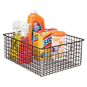 mDesign Metal Wire Food Storage Basket Organizer with Handles for Organizing Kitchen Cabinets, Pantry Shelf, Bathroom, Laundry Room, Closets, Garage - Concerto Collection - 2 Pack - Bronze