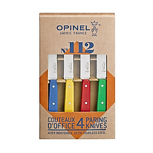 Opinel No. 112 Paring Knives Box Set, 4 Piece Paring Knife Set, High Carbon Steel for Chopping, Peeling, Slicing, Trimming, Painted Hornbeam Handles, Made in France (Classic), One Size, (001233)