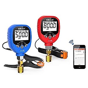 Elitech Digital AC Gauge Set HVAC Gauges APP Monitoring with Temperature Clamps 1/8'' NPT, PT-500&PT-800