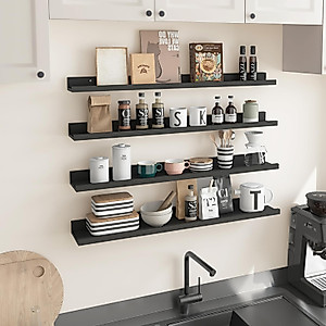 Fixwal U-Shaped Floating Shelves Set of 4, 36 Inch Modern Wall Mounted Picture Ledge for Home Storage and Décor in Bedroom, Living Room, Bathroom (Black)