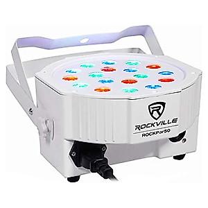 (6) Rockville RockPAR50 LED RGB Compact Par Can DJ/Club/Stage DMX Wash Light - White Bundle with (1) RDX3M25 25 Foot 3 Pin DMX Lighting Cable, (5) RDX3M10 10 Foot 3 Pin DMX Lighting Cable (12 Items)