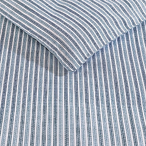 Eddie Bauer- Twin Duvet Cover Set, Cotton Bedding Set with Matching Sham(s), Casual Home Décor (Ticking Stripe Navy, Twin)