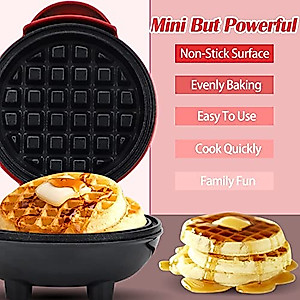 USEFUL PICKS Mini Waffles Maker for Individual, Easy to Clean, Non-Stick Surfaces, 5 Inch, Red