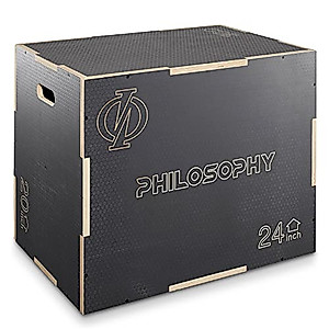 Philosophy Gym 3 in 1 Non-Slip Wood Plyo Box, 30" x 24" x 20", Gray, Jump Plyometric Box for Training and Conditioning