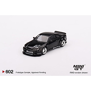 True Scale Miniatures Model Car Compatible with Nissan Silvia (S15) Rocket Bunny Black Pearl RHD Limited Edition 1/64 Diecast Model Car MGT00602