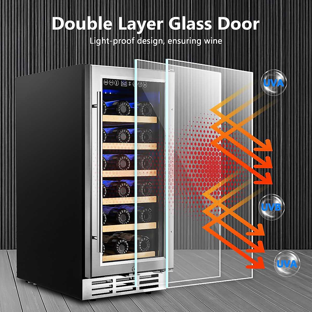 15 Inch Wine Cooler Refrigerator, 30 Bottle Wine Fridge with Removable Shelves, Wine Fridge Under Counter for Built-In or Freestanding, Wine Refrigerator with Double-Layer Glass Door, for Home, Office