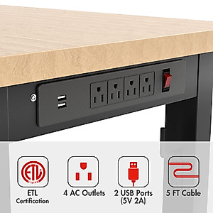 WORKPRO 48" Adjustable Workbench, Rubber Wood Top Heavy-Duty Workstation, 2000 LBS Load Capacity Hardwood Worktable with Power Outlets, for Workshop, Garage, Office, Home