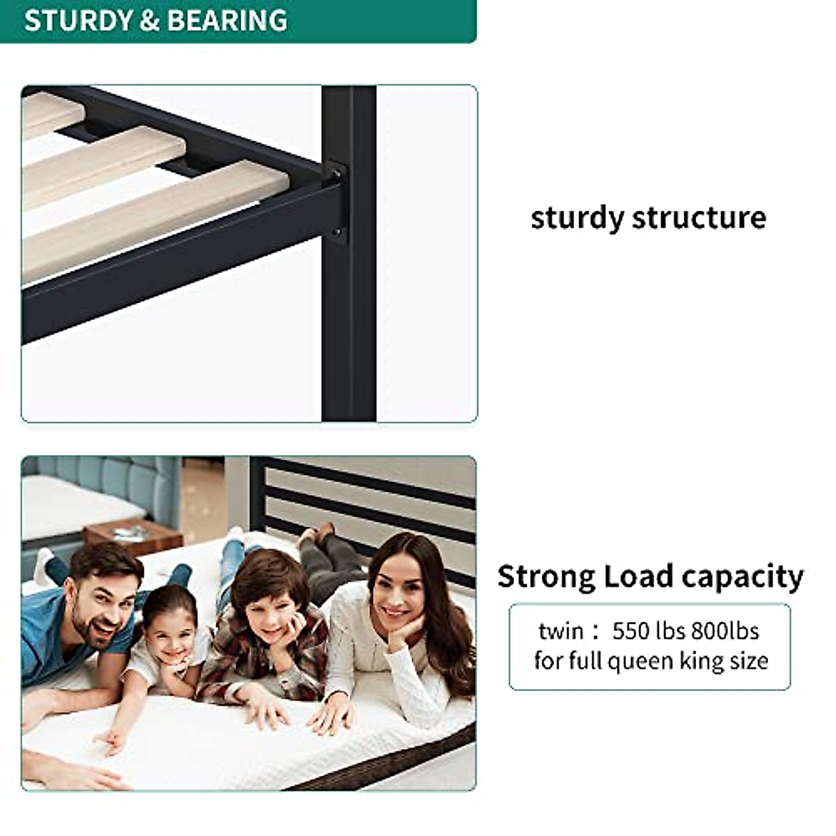 YITAHOME Black Metal 4 Poster Canopy Bed Frame with Headboard, Mattress Foundation with Wooden Slats and Steel Structure, No Box Spring Needed, Modern Adult Heavy Duty Iron Canopy Bed (King)